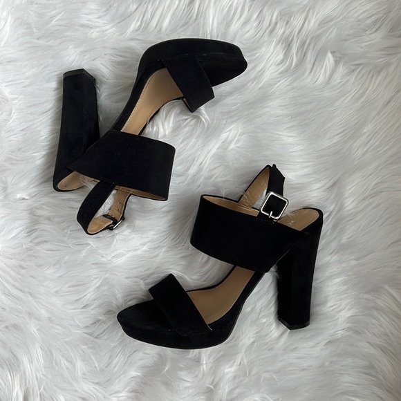 Report | Shoes | Report Lawrena Black Suede Platform Heels Strappy ...